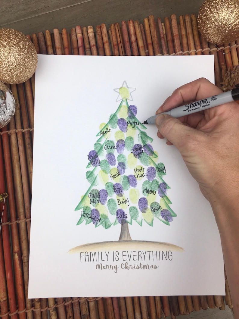 PRINTABLE Christmas Fingerprint Tree Holiday Party Ideas | Etsy