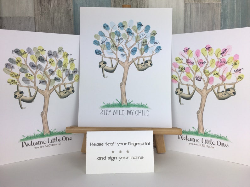 Gender neutral sloth baby shower fingerprint tree sloth puns | Etsy