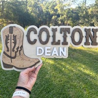 Rustic Western Welcome Sign: Cowboy Boots, Barrel & Cactus Wood Carving ...
