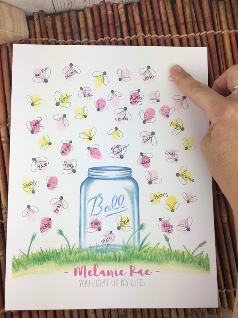 Girl's Firefly fingerprint guestbook mason jar baby | Etsy