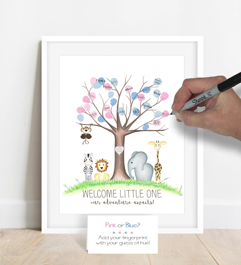 Gender Reveal Party Fingerprint Tree Jungle Gender Reveal - Etsy