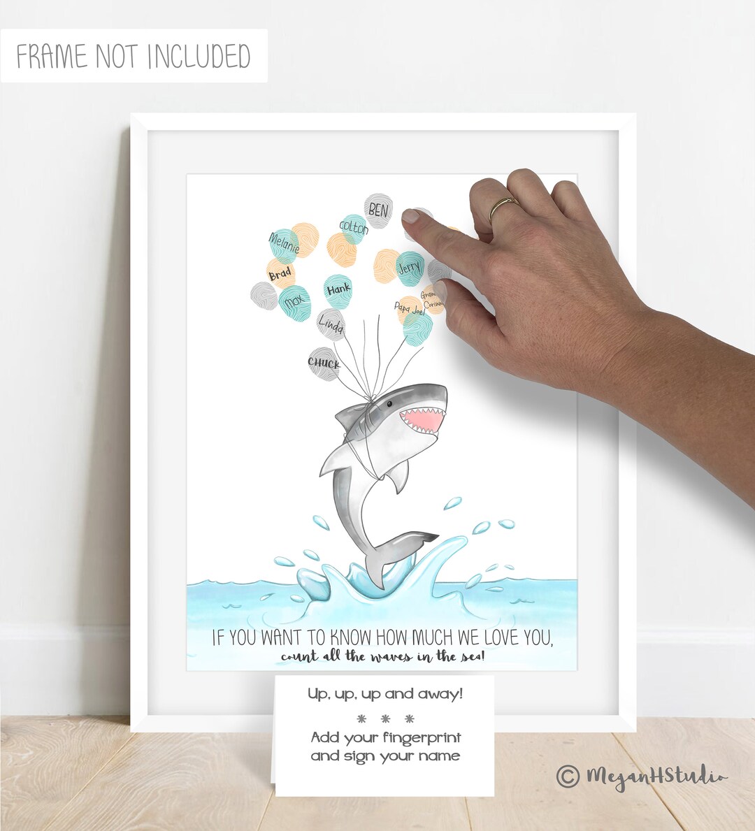 Shark Birthday Thumbprint Tree, Fingerprint Shark Baby Shower Ideas ...
