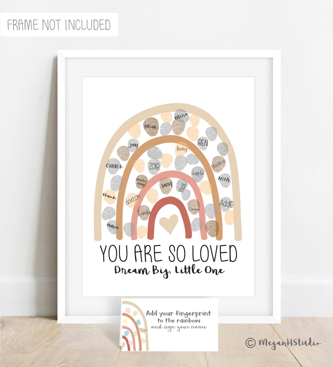 INSTANT DOWNLOAD Boho Neutral Rainbow Baby Shower Fingerprint Poster ...