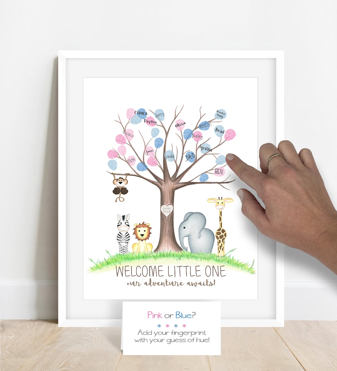 Gender Reveal Party Fingerprint Tree, Jungle Gender Reveal Fingerprint ...