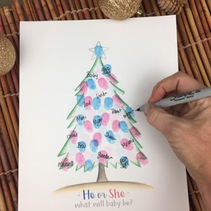 Gender Reveal Christmas Tree, Christmas Fingerprint Tree, Holiday ...