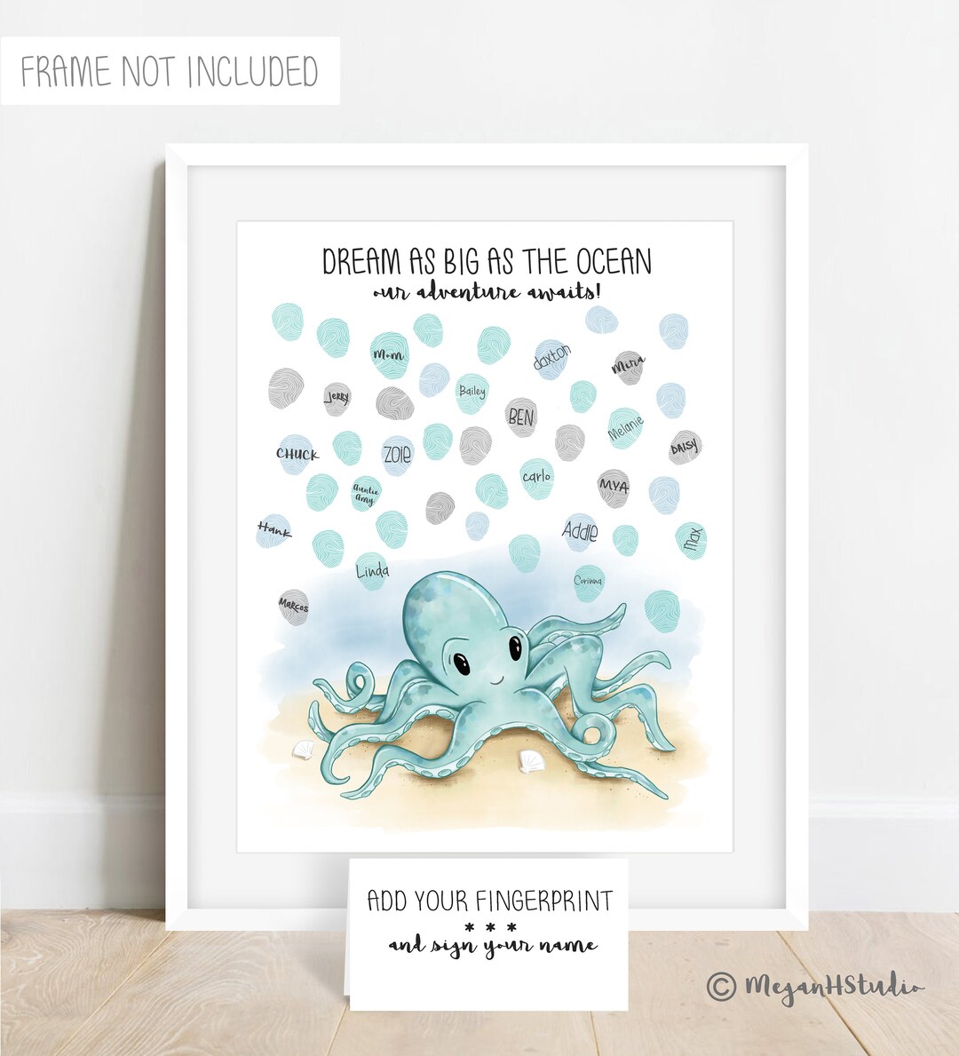 Octopus Baby Shower Thumbprint Octopus Nursery Art, Fingerprint Octopus ...