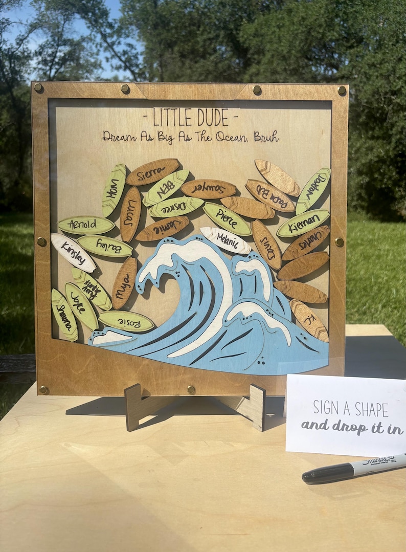 Surfer Theme Drop Box Signature Frame, Little Dude Baby Shower Ideas ...