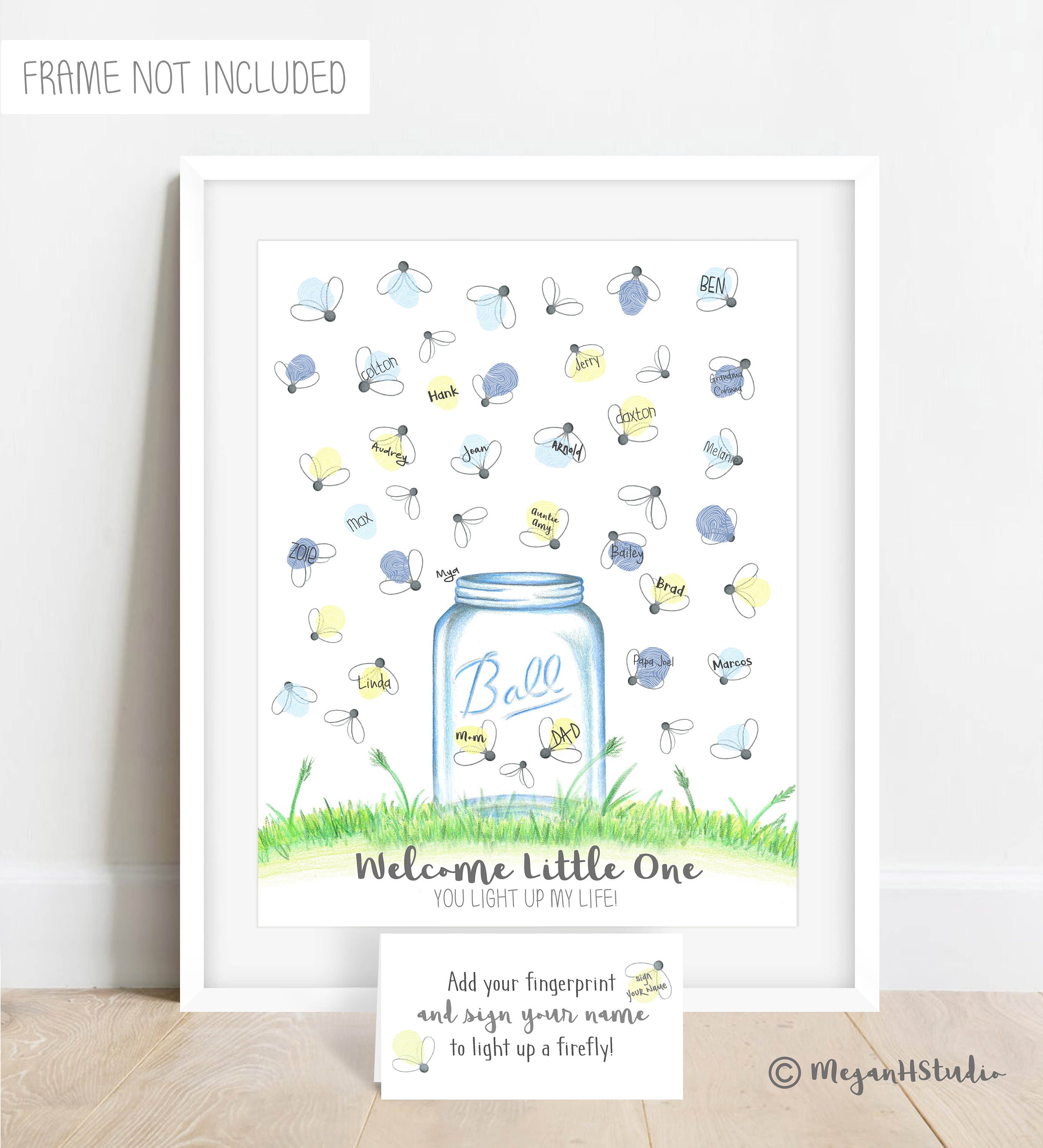 Girl's Firefly Fingerprint Guestbook, Mason Jar Baby Shower Idea ...