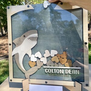 3D Shark Theme Drop Box Keepsake Frame With Heart Shapes, Shark ...