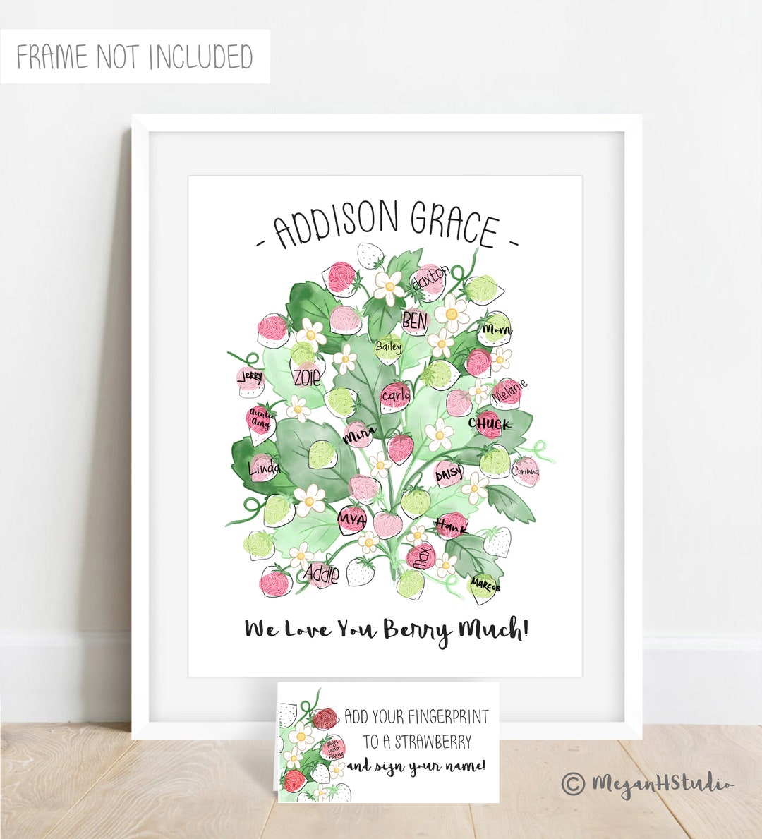 PRINTABLE Fingerprint Strawberry Patch Baby Shower Poster, We Love You ...