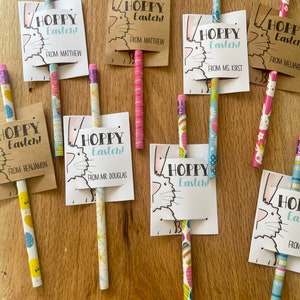 Easter Party Favors, Easter Bunny Pencils and Personalized Tags, HOPPY ...