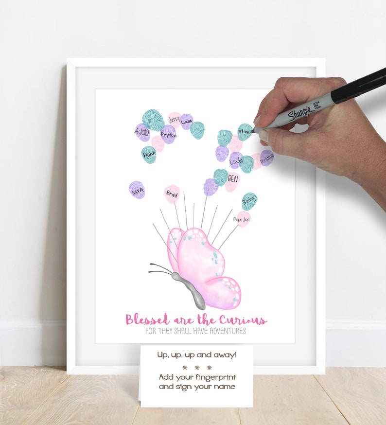 Personalized Butterfly Fingerprint Poster, Butterfly Themed Baby Shower ...