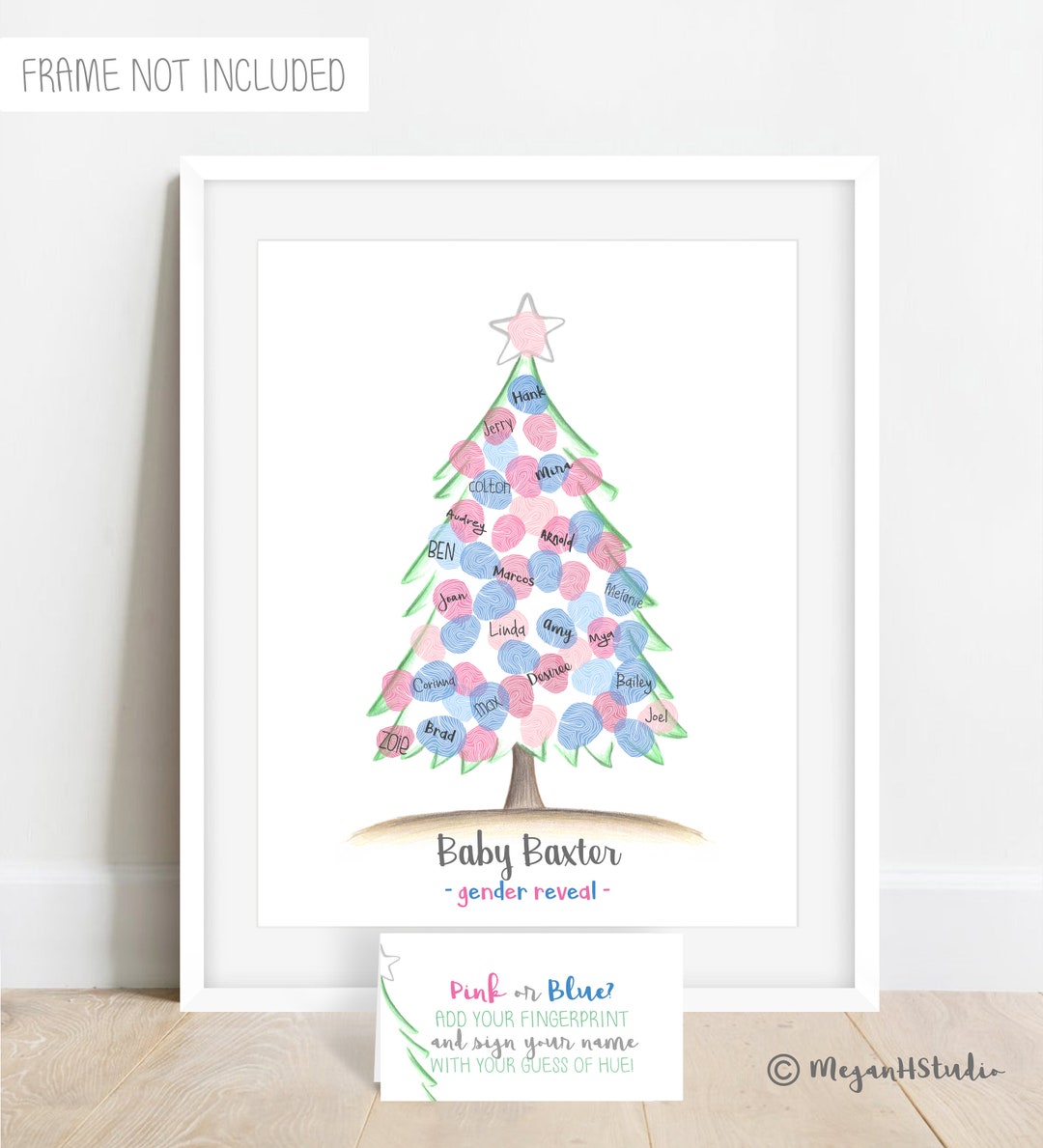Gender Reveal Christmas Tree, Christmas Fingerprint Tree, Holiday ...