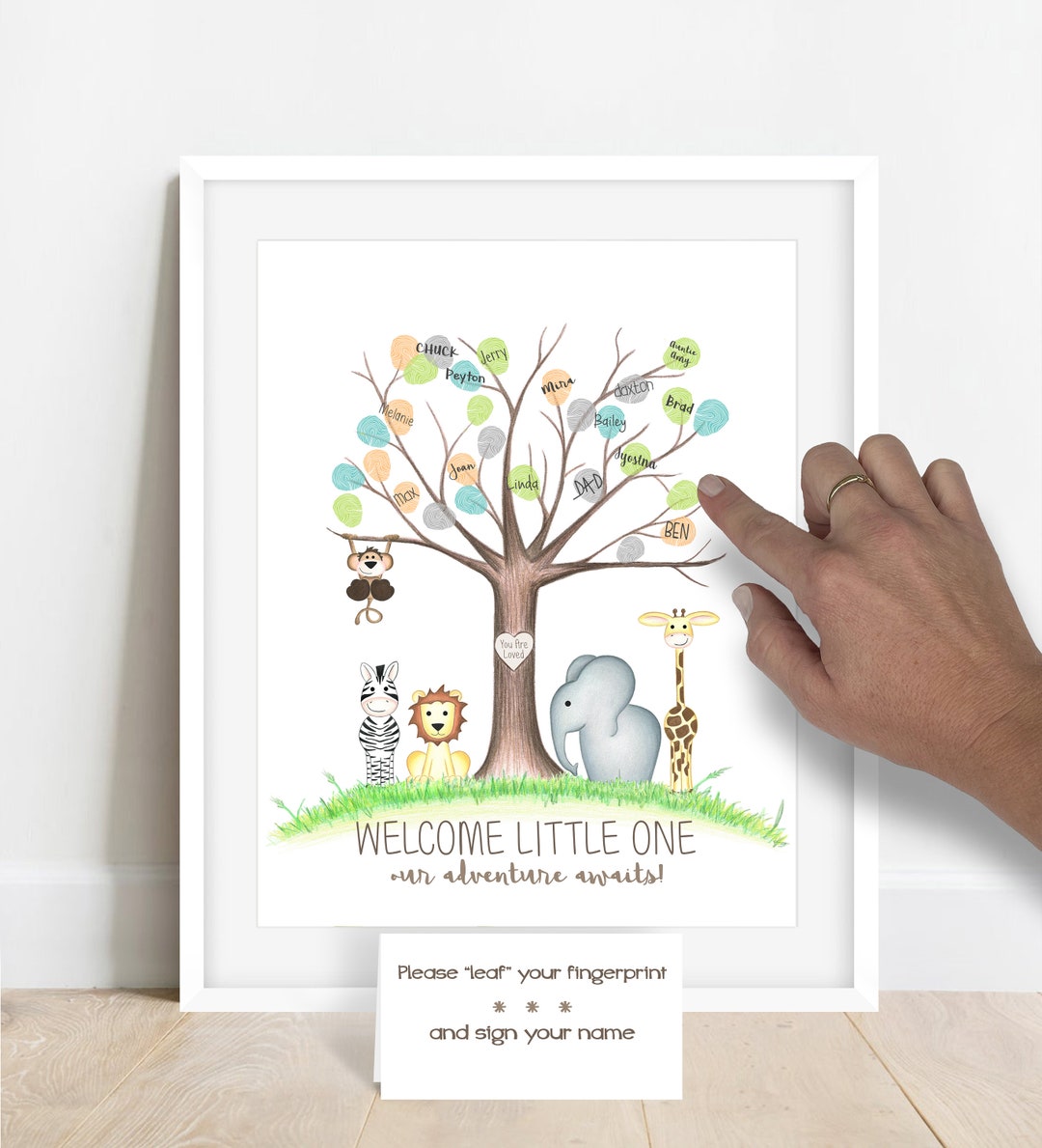 Jungle Baby Shower Fingerprint Tree, Jungle Safari Baby Shower Decor ...