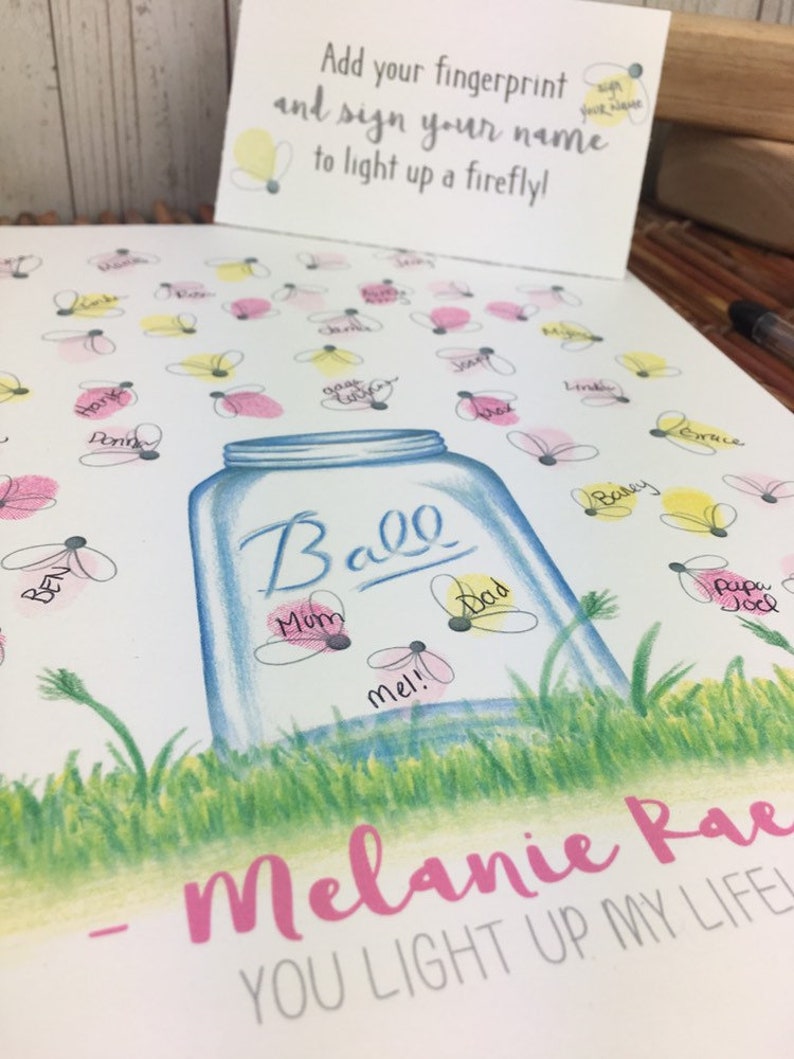 Girl's Firefly fingerprint guestbook mason jar baby | Etsy