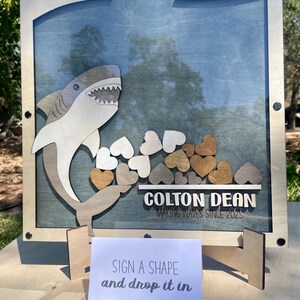3D Shark Theme Drop Box Keepsake Frame With Heart Shapes, Shark ...