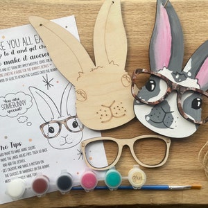 Easter Bunny Craft Kit, Paint Your Own Rabbit With Glasses, Wooden ...
