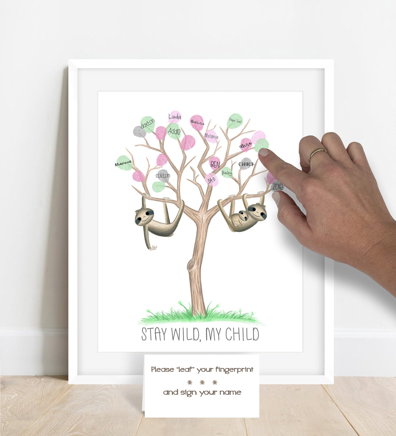 Gender Neutral Sloth Baby Shower Fingerprint Tree Sloth Puns | Etsy