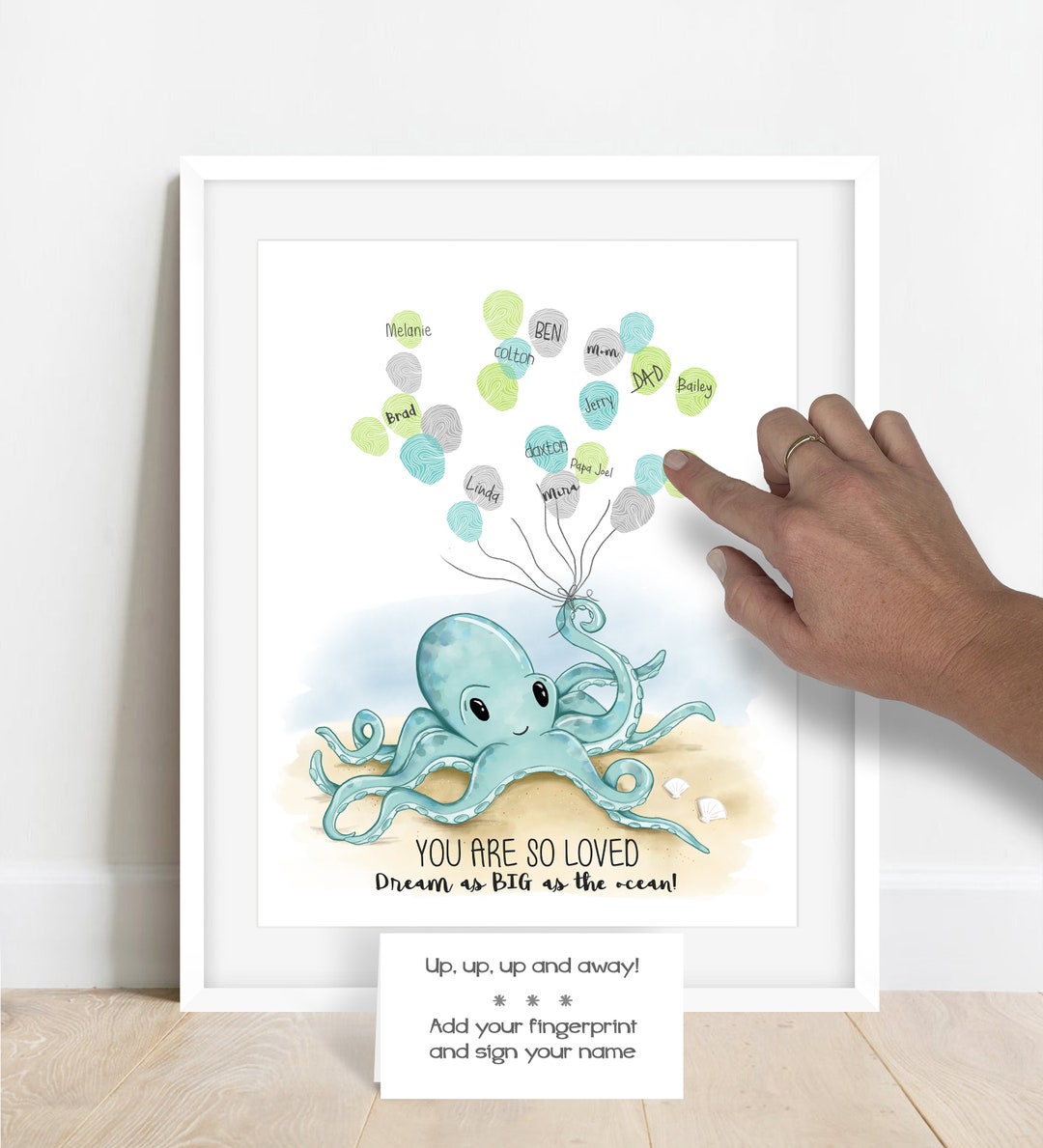 INSTANT DOWNLOAD Octopus Fingerprint Poster, Sea Animal Birthday Party ...