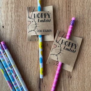 Easter Party Favors, Easter Bunny Pencils and Personalized Tags, HOPPY ...