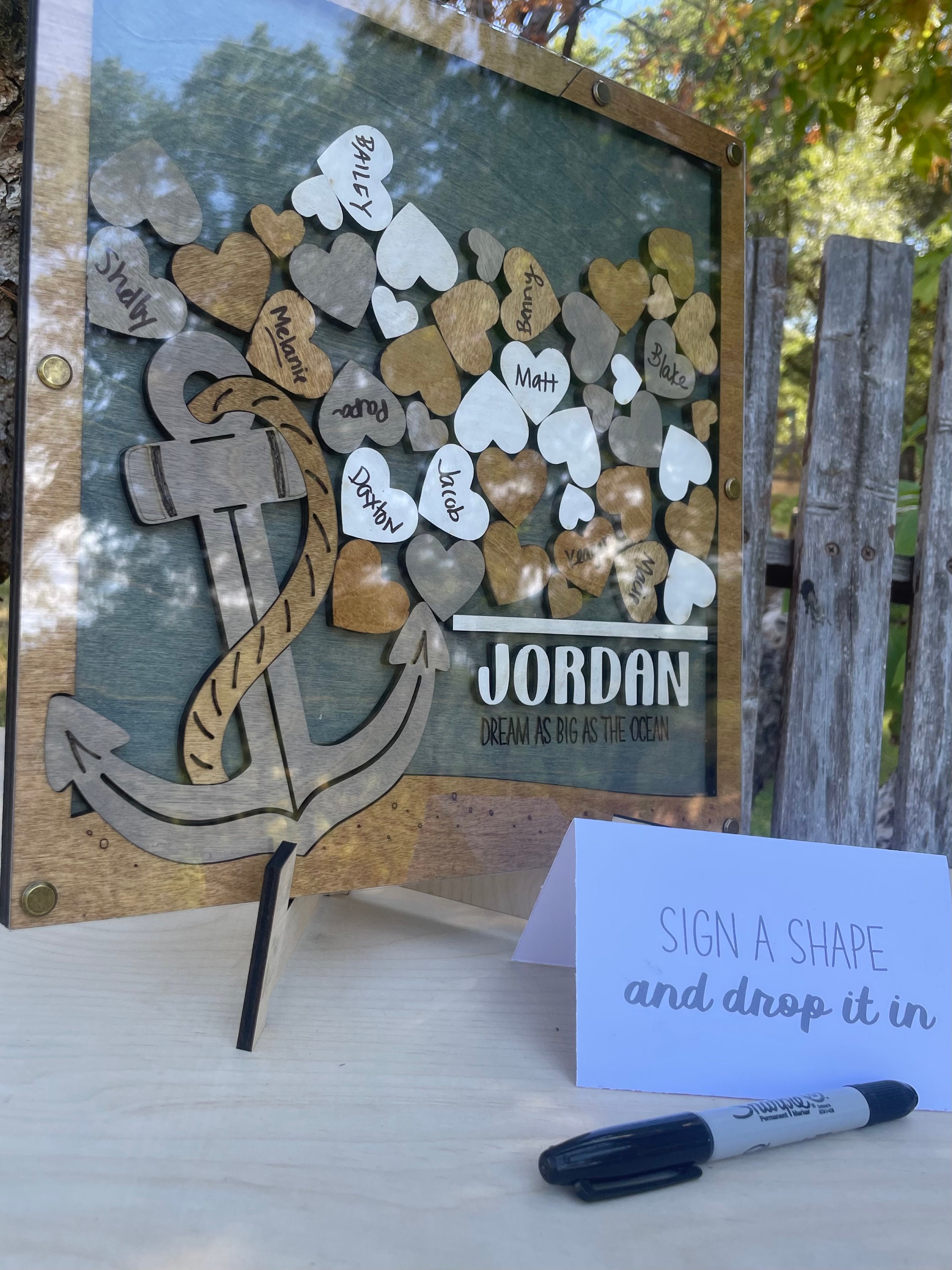 Nautical Anchor 3D Drop Box Signature Frame Guestbook Alternative ...
