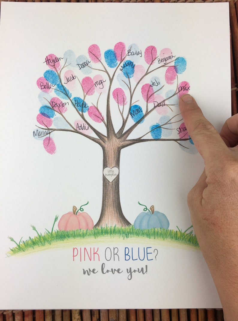 Pumpkin gender reveal fingerprint tree what will our little | Etsy