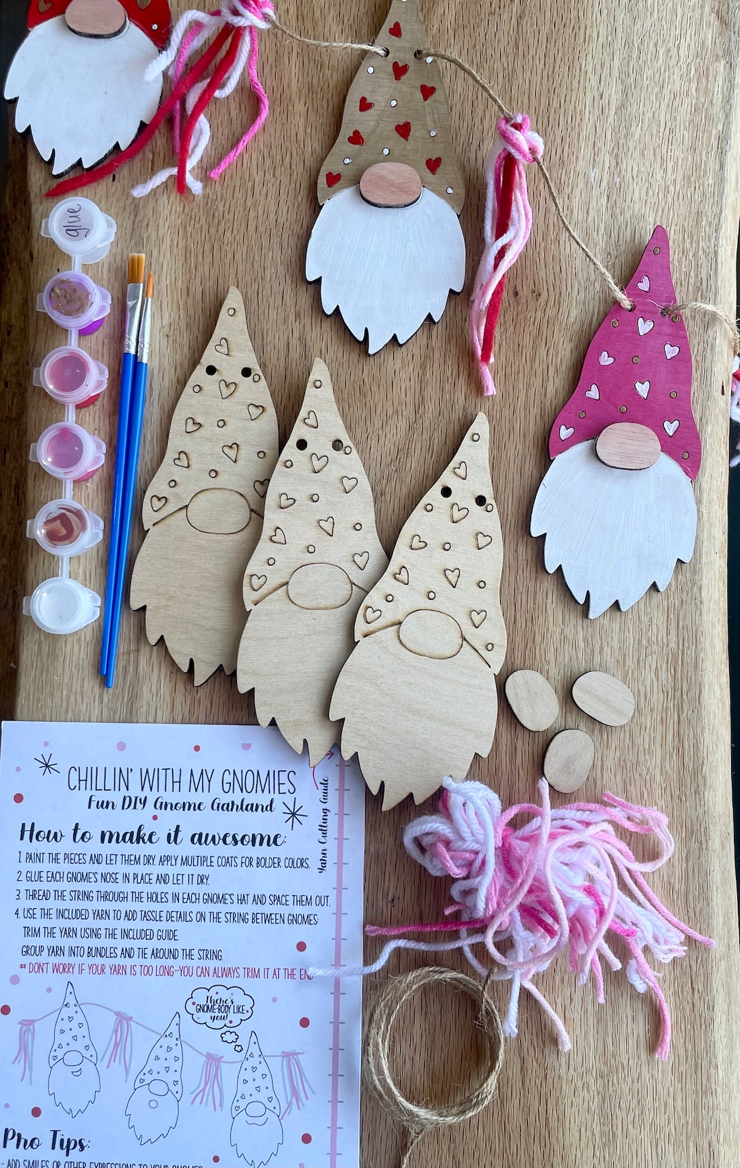 DIY Valentines Day Gnome Garland Craft Kit, Paint Your Own Gnome ...