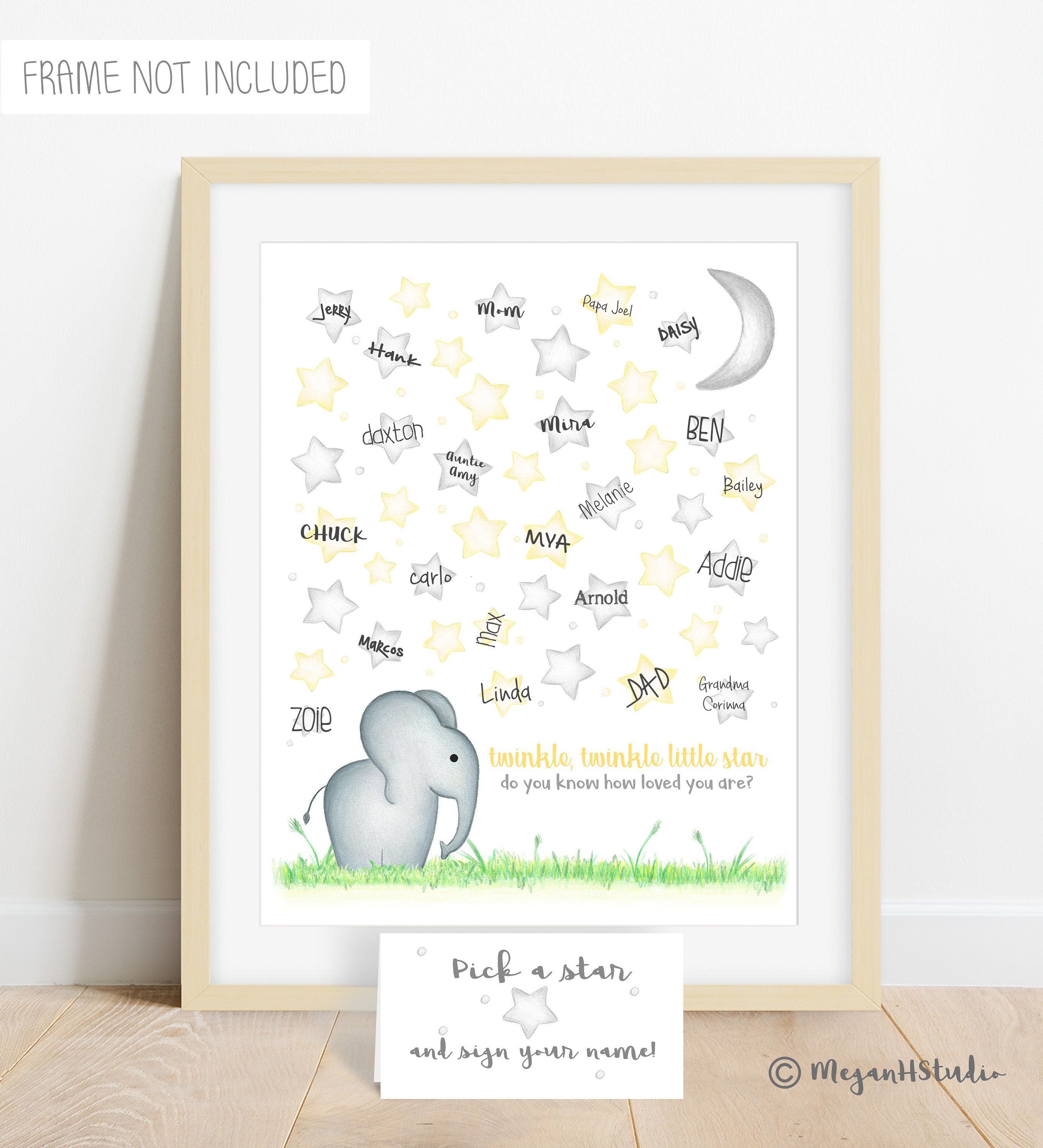 PRINTABLE Elephant Themed Star Guest Sign in Poster Elephant | Etsy