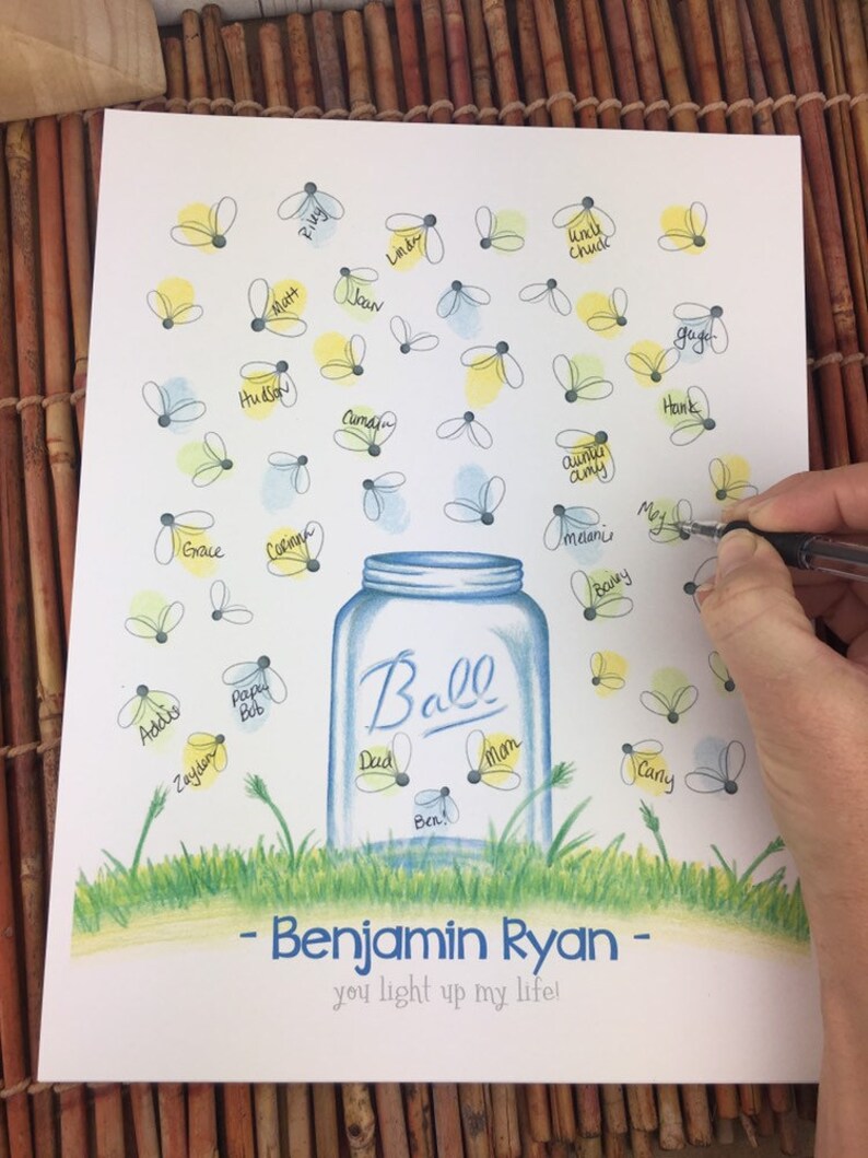 Firefly fingerprint guestbook boy's mason jar birthday | Etsy