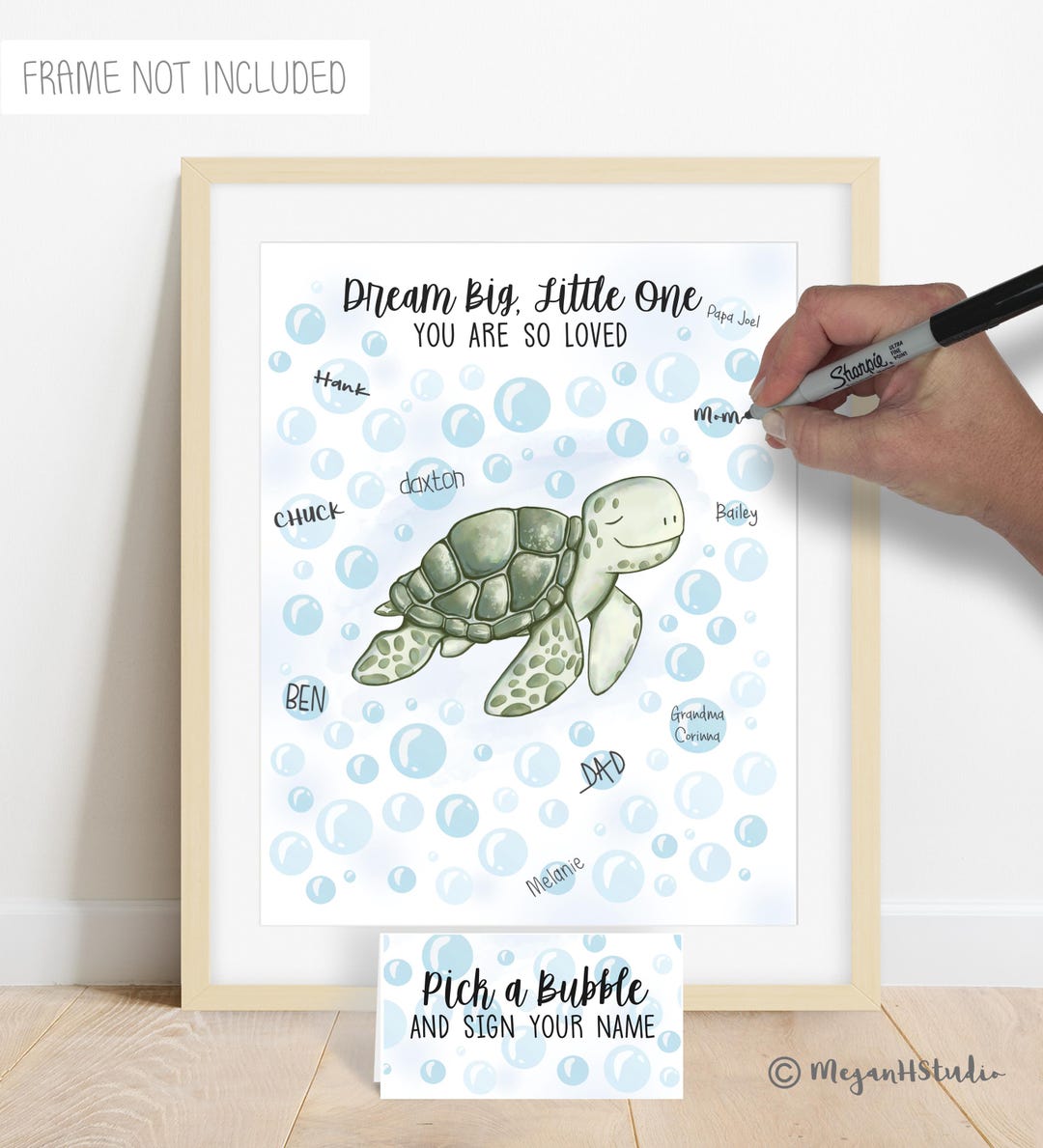 Customized Sea Turtle Signature Poster, Watercolor Sea Turtle Nursery ...