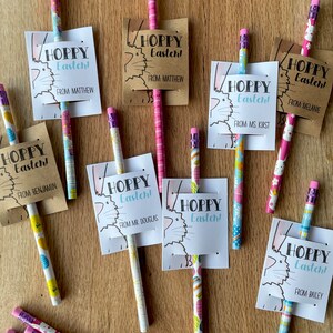 Easter Party Favors, Easter Bunny Pencils and Personalized Tags, HOPPY ...