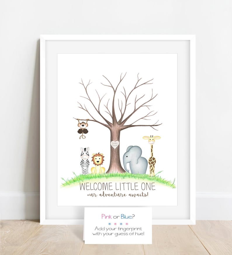 INSTANT DOWNLOAD Jungle Gender Reveal Thumbprint Tree, Gender Reveal ...