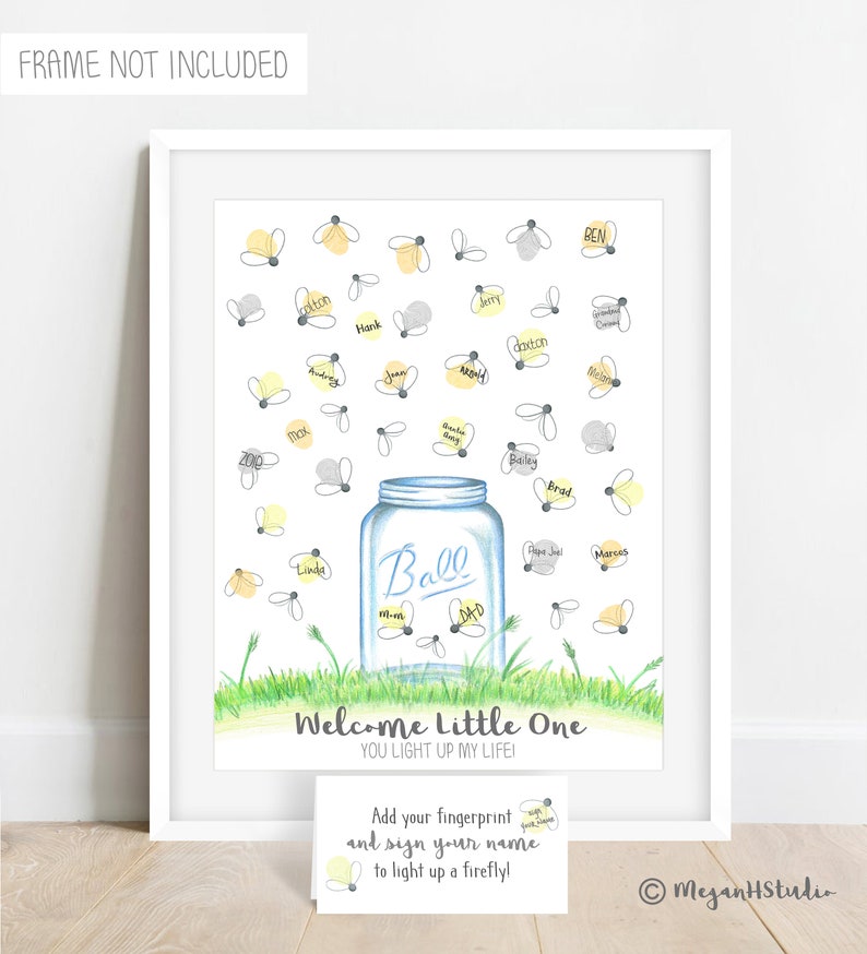 INSTANT DOWNLOAD Mason Jar Baby Shower Sign In, Firefly Fingerprint ...