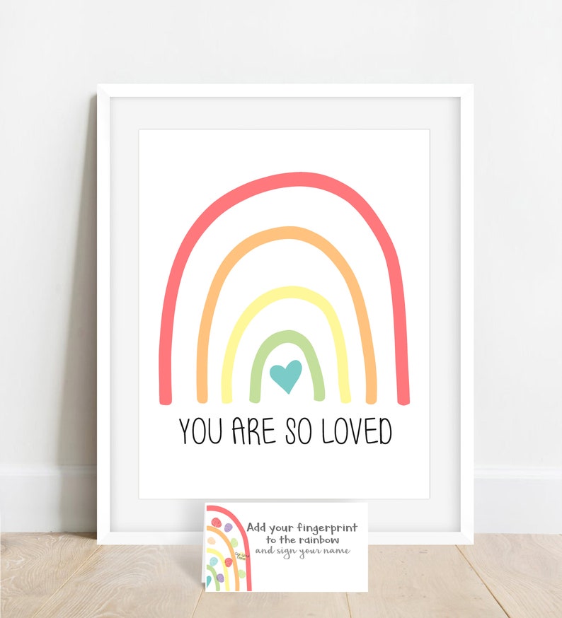 Personalized Fingerprint Rainbow Poster, Classic Rainbow Baby Shower ...