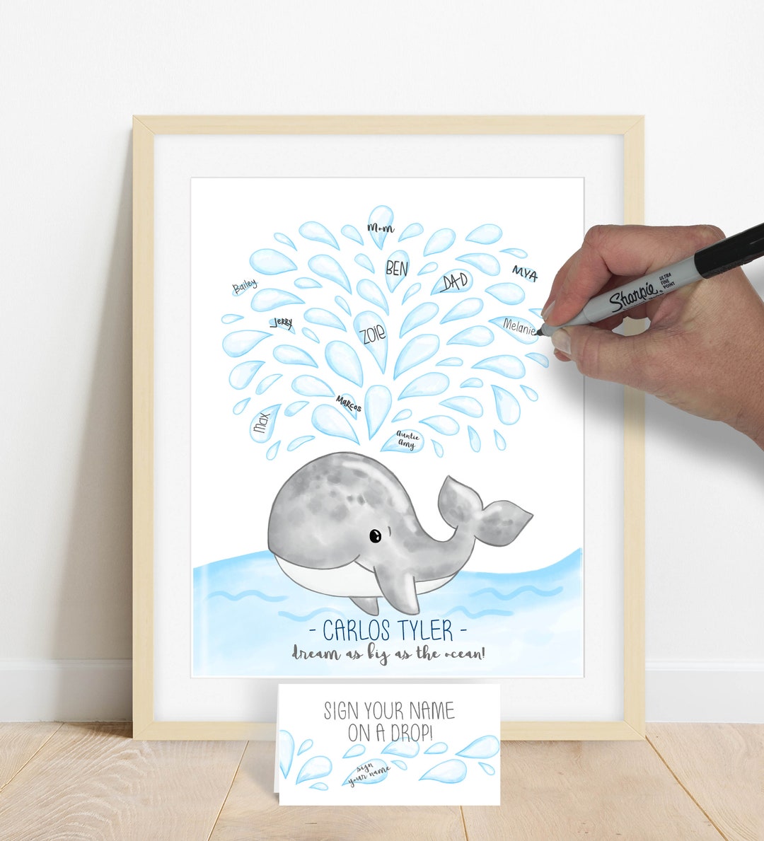 Personalized Whale Baby Shower Signature Poster, Whale Themed Baby ...
