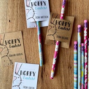 Easter Party Favors, Easter Bunny Pencils and Personalized Tags, HOPPY ...