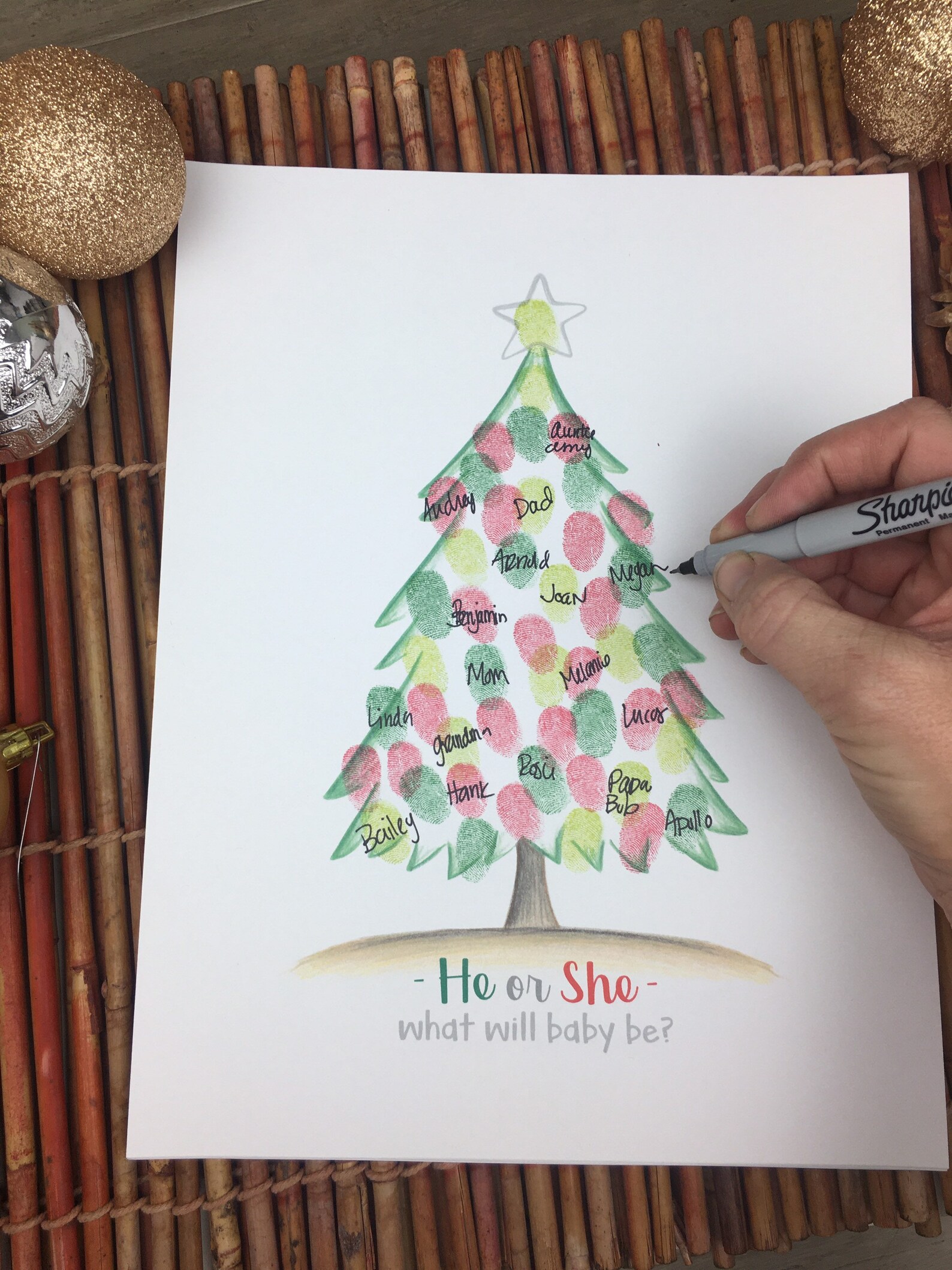 Christmas Baby Reveal Fingerprint Tree Gender Reveal - Etsy