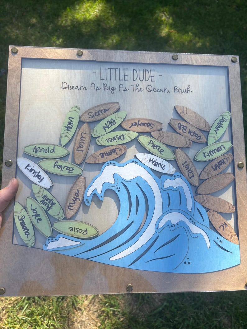 Surfer Theme Drop Box Signature Frame, Little Dude Baby Shower Ideas ...