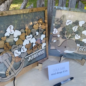 3D Shark Theme Drop Box Keepsake Frame With Heart Shapes, Shark ...