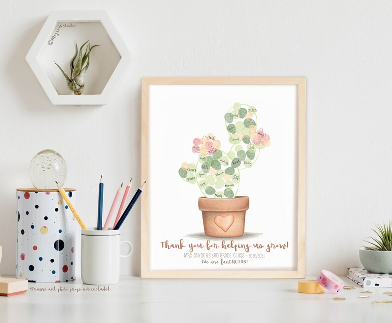 Succulent Teacher Appreciation Thumbprint Art, Teacher Fingerprint Gift ...