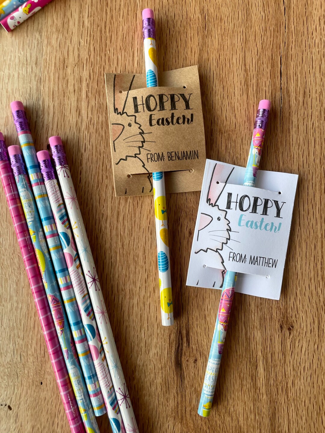Easter Party Favors, Easter Bunny Pencils and Personalized Tags, HOPPY ...
