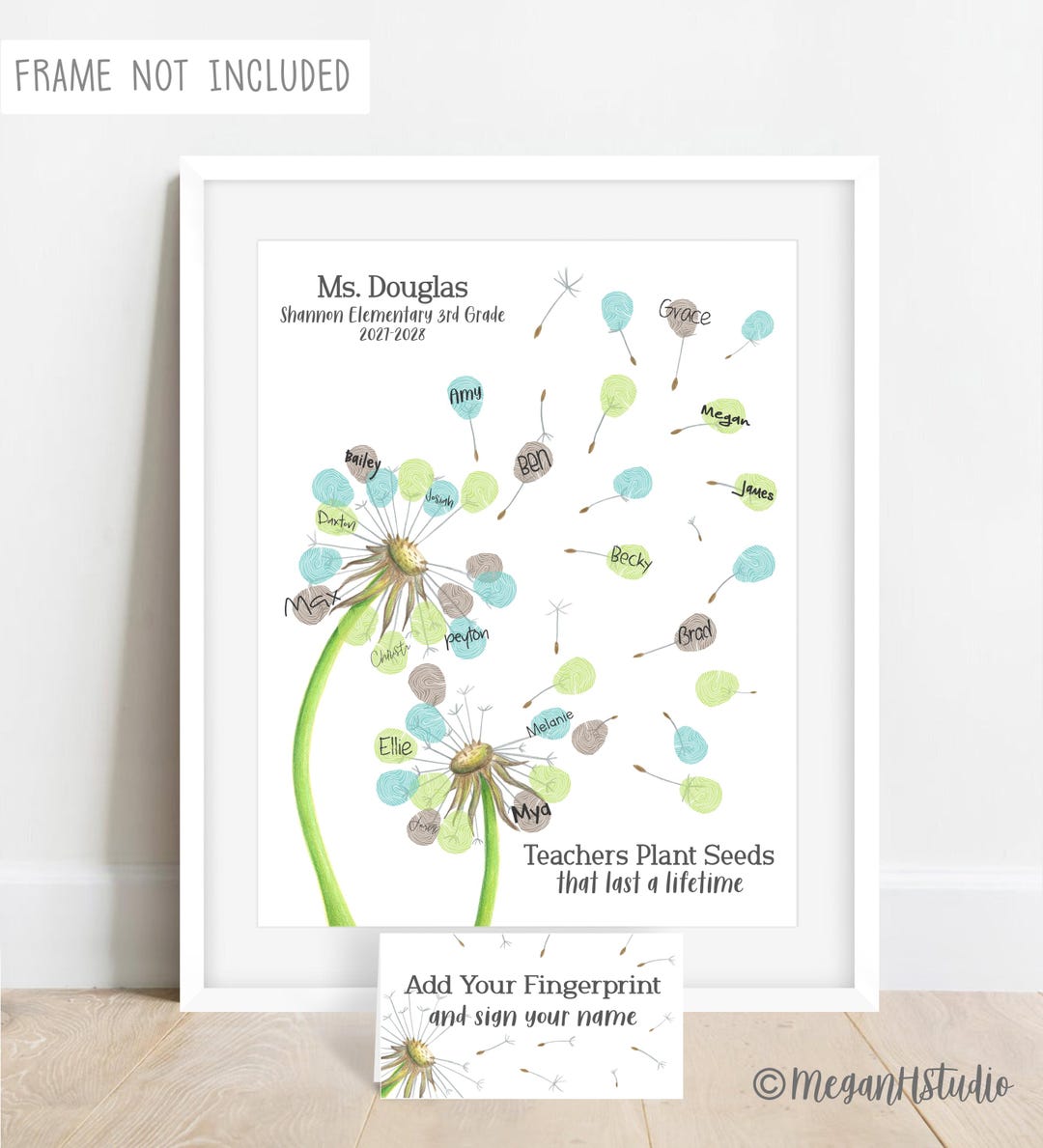Teacher Thank You Gift Dandelion Thumbprint Poster, Teacher Fingerprint ...
