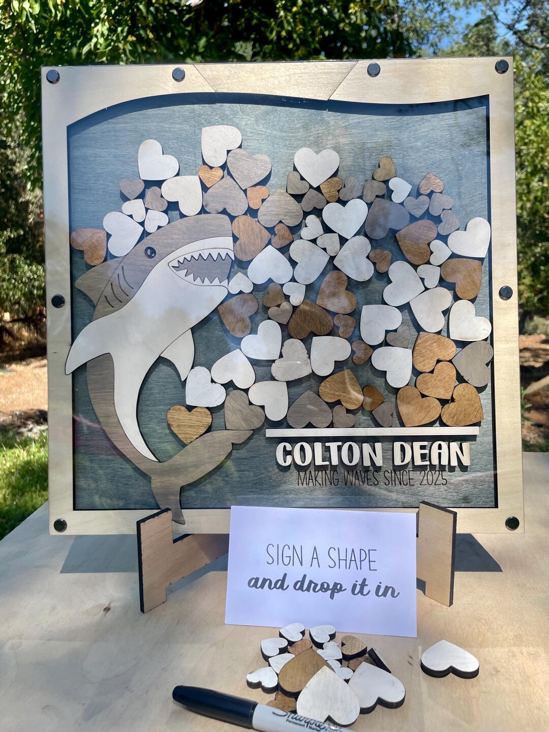 3D Shark Theme Drop Box Keepsake Frame With Heart Shapes, Shark ...