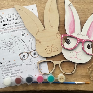 Easter Bunny Craft Kit, Paint Your Own Rabbit With Glasses, Wooden ...