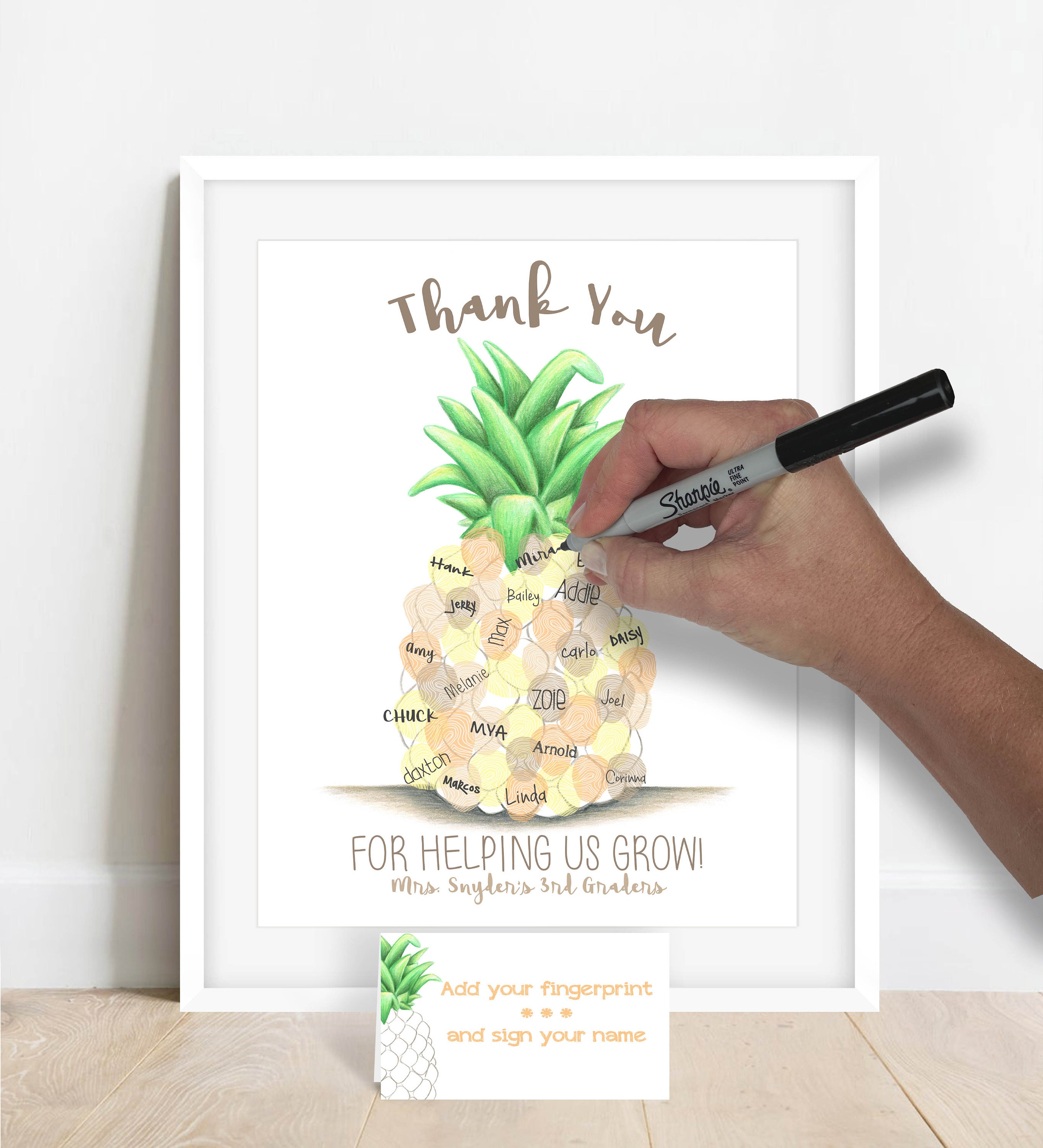 Pineapple thumbprint art teacher fingerprint gift teacher | Etsy