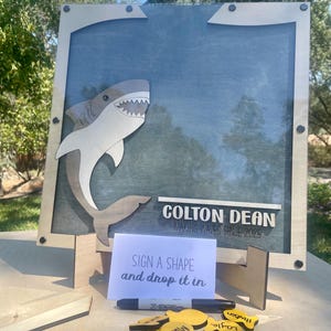 3D Shark Theme Drop Box Keepsake Frame With Heart Shapes, Shark ...