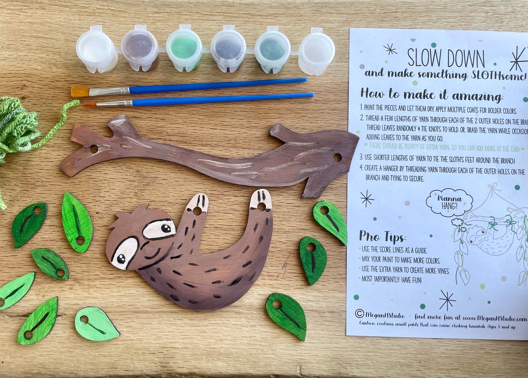 Sloth Craft Kit With Paint and Yarn, DIY Sloth Paint Party Kit, Sloth Party Favor Ideas, Sloth ...