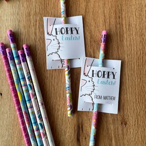 Easter Party Favors, Easter Bunny Pencils and Personalized Tags, HOPPY ...
