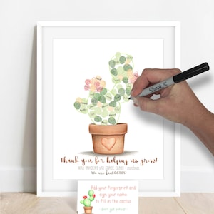Succulent Teacher Appreciation Thumbprint Art, Teacher Fingerprint Gift ...