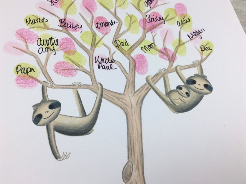 Gender neutral sloth baby shower fingerprint tree sloth puns | Etsy